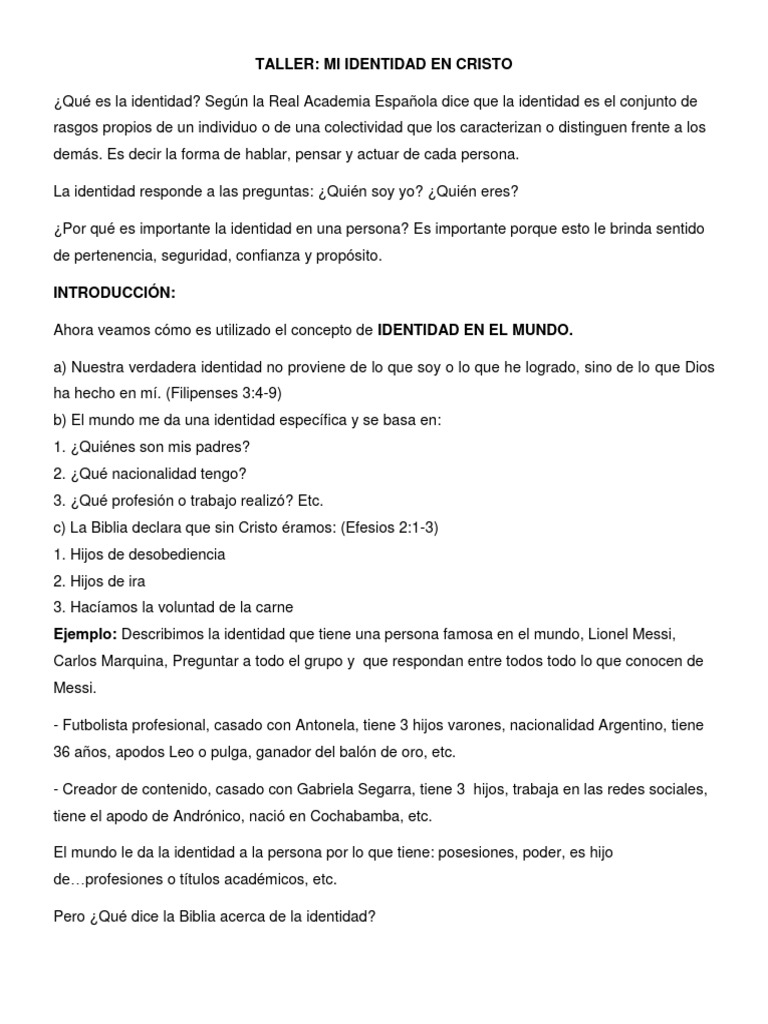 Identidad en Cristo: Taller para Niños | PDF | Jesús | Dios