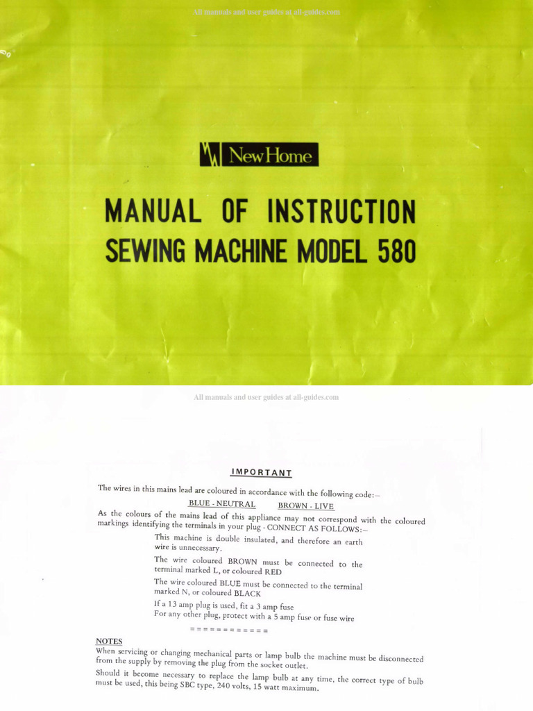 New Home 580 Sewing Machine Instruction Manual | PDF | Sewing Machine | Sewing