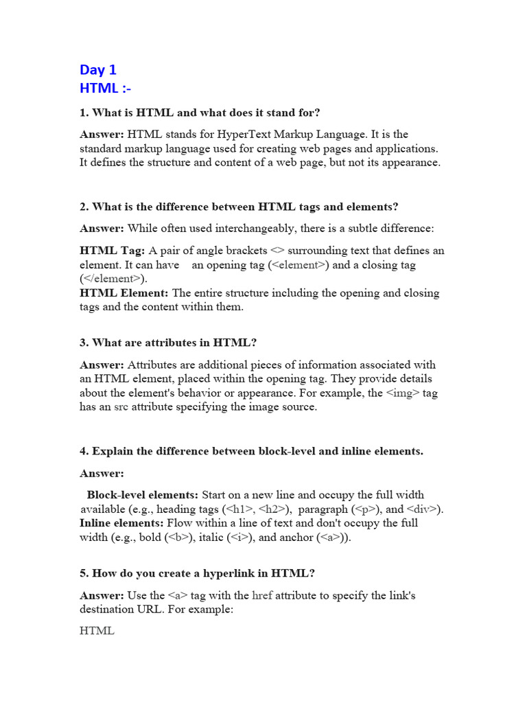Interview Questions Pdf Html Element Html