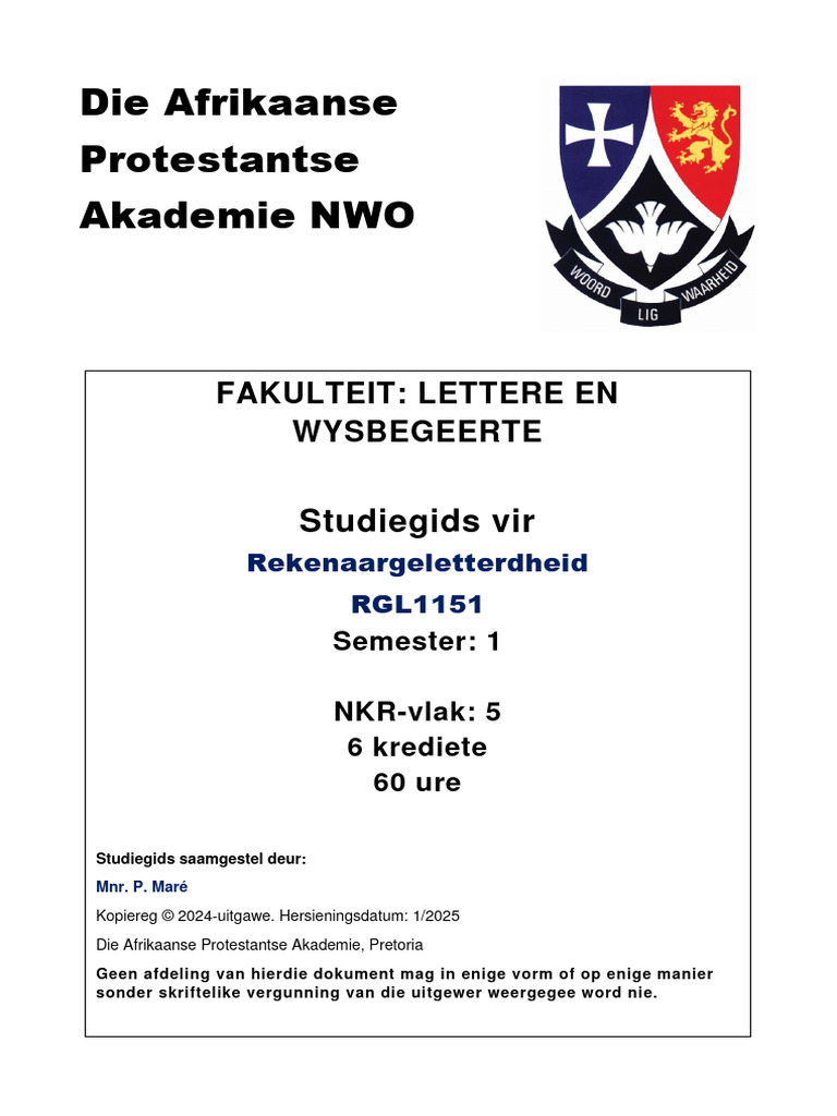 RGL1151 Studiegids 2024 | PDF