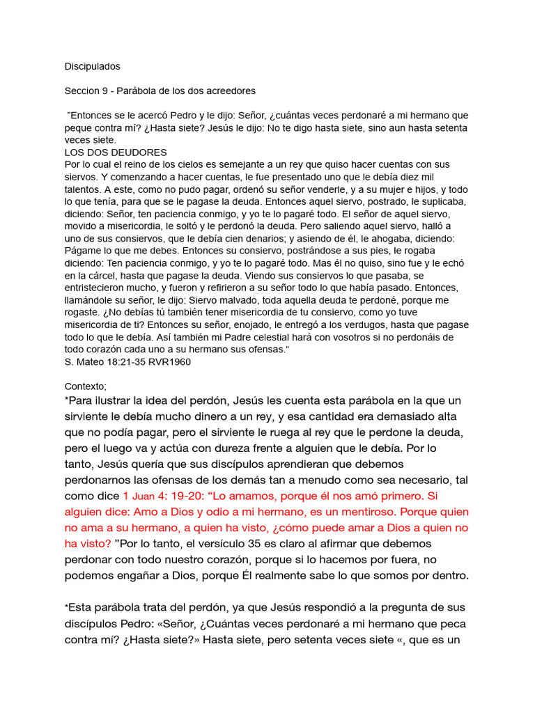 Seccion 9 - Parabola de Los Dos Deudores | PDF | Perdón | Jesús