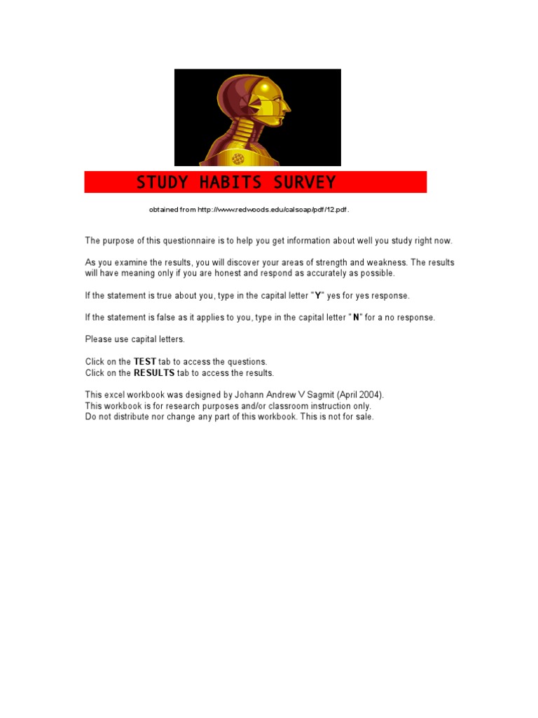 C08 Study Habits Survey | PDF | Psychological Concepts | Educational ...
