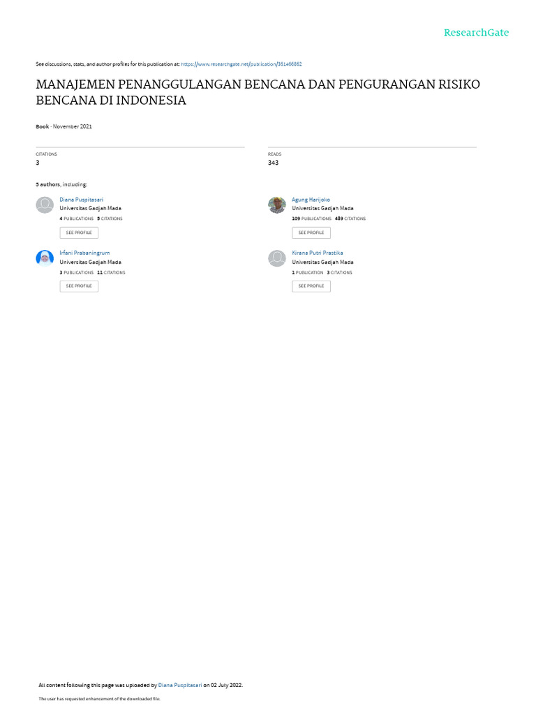 Manajemen Penanggulangan Bencana Dan Pengurangan Risiko Bencana Di Indonesia | PDF