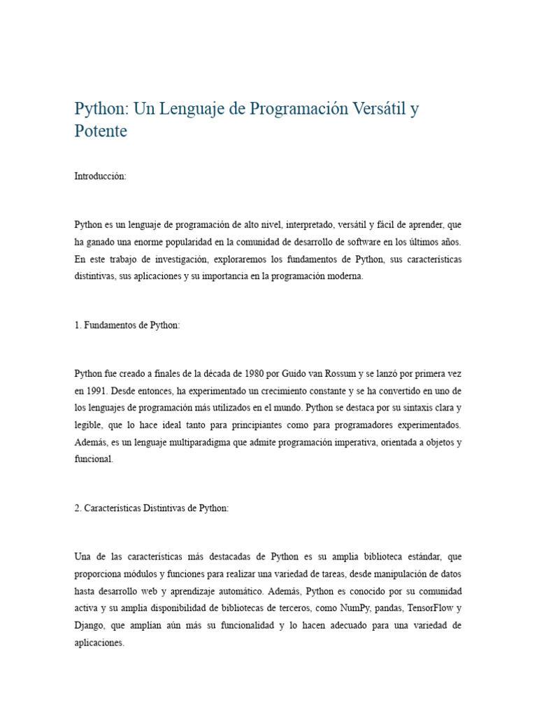 Python - Un Lenguaje de Programación Versátil y Potente | PDF | Python (lenguaje de programación ...