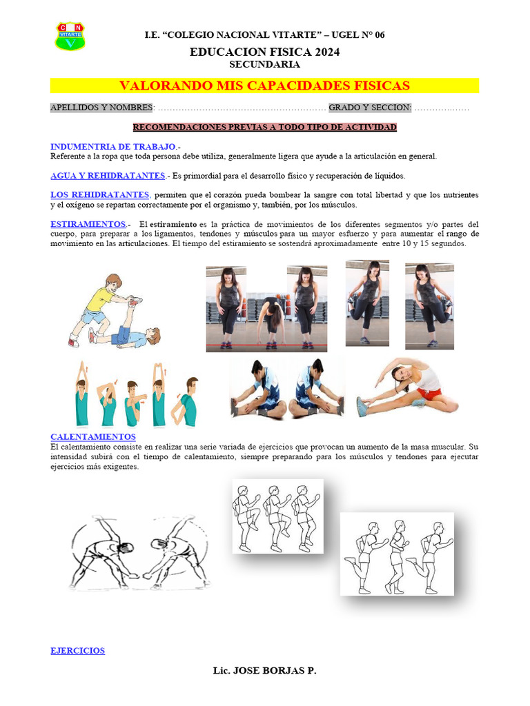 Ficha de Capacidades Fisica 2024 | PDF | Flexibilidad (anatomía) | Tendón