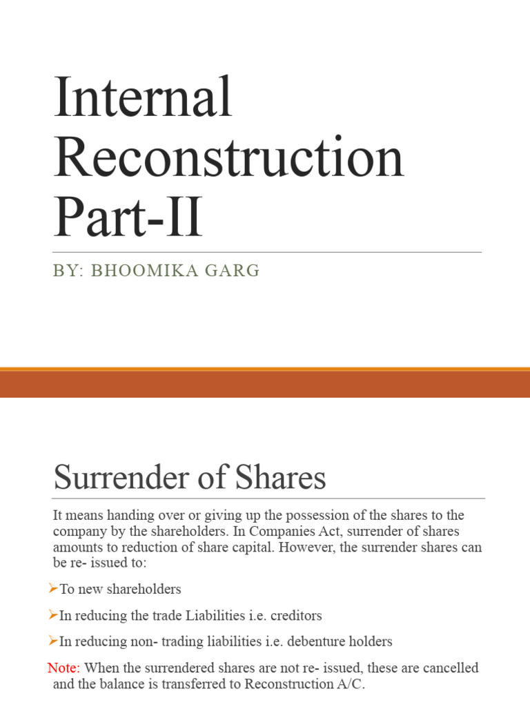 Internal Reconstruction Part-II | PDF | Equity (Finance) | Financial Accounting