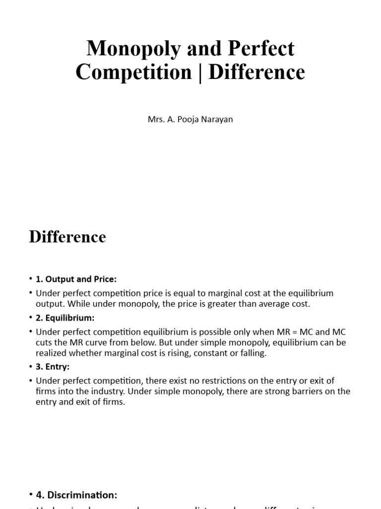 Difference Between Monopoly & Perfect Competition | PDF | Monopoly | Perfect Competition