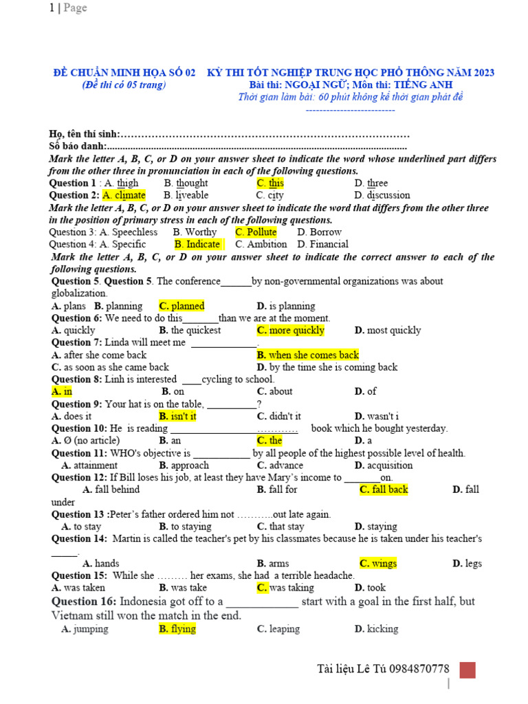 MH 2 KEY | PDF | Learning | Reading Comprehension