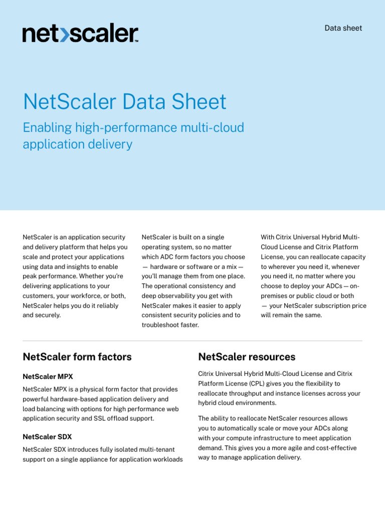 Netscaler Data Sheet | PDF | Citrix Systems | Cloud Computing