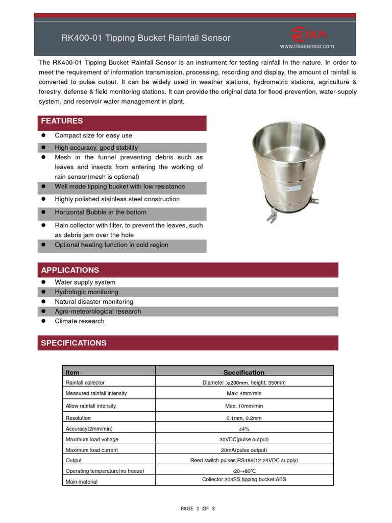 Rk400 01 Tipping Bucket Rainfall Sensor Specification V3 0 Unlocked