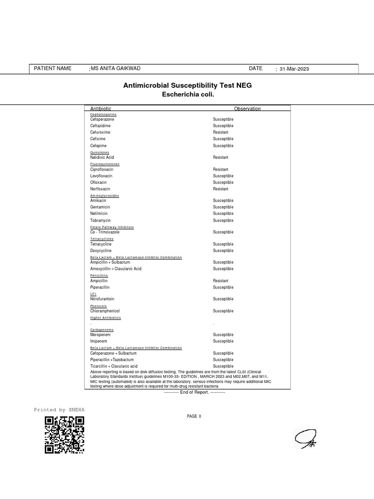 E. coli Antimicrobial Susceptibility Report | PDF | Beta Lactamase ...