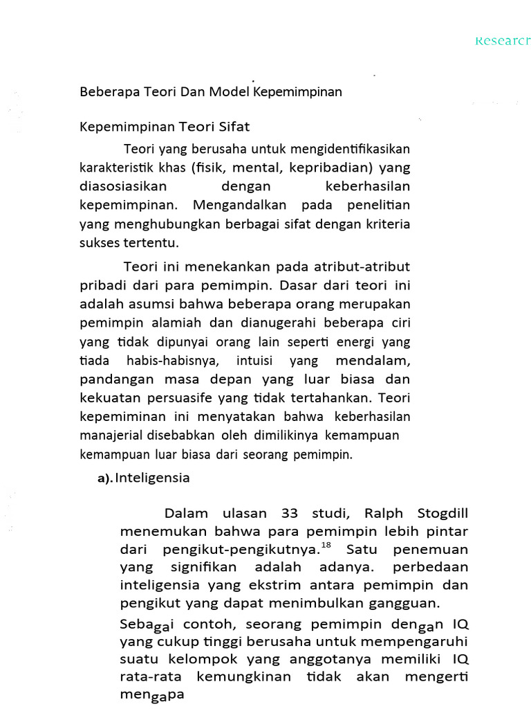 Teori dan Model Kepemimpinan Efektif | PDF
