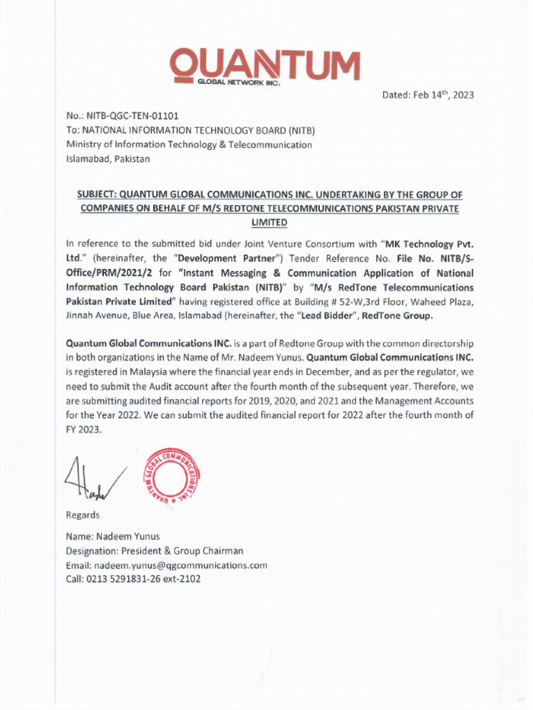 QGC Undertaking On Audit Financials | PDF