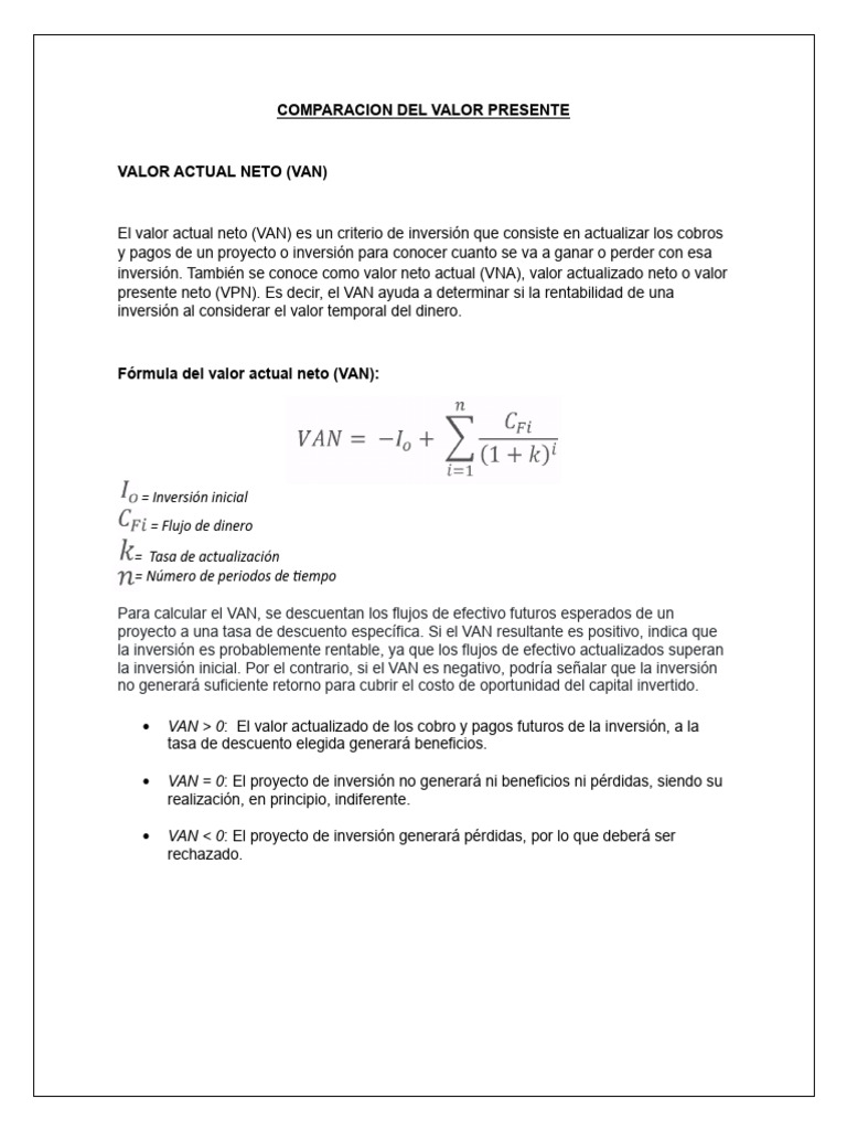 Capsula Informativa Grupo 1 - Comparacion Del Valor Presente | PDF | Valor presente neto