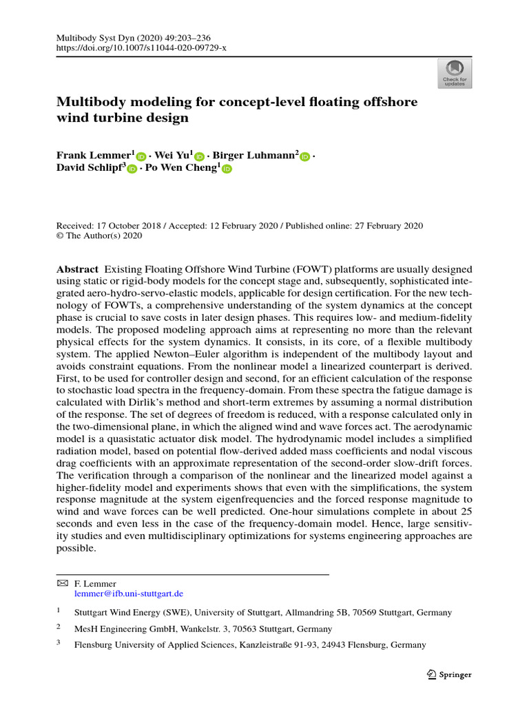 Multibody Modeling For Concept-Level Floating Offshore Wind Turbine ...