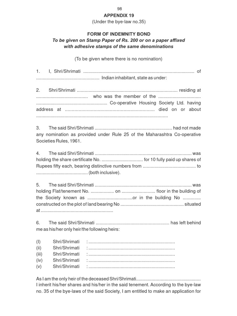 Appendix-19 200 STAMP PAPER More Than One Nominee | PDF | Indemnity | Common Law