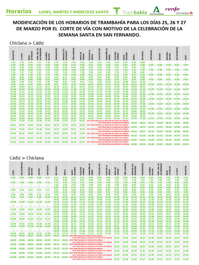 Horarios de Trambahía Semana Santa | PDF | Public Transport | Passenger Rail Transport