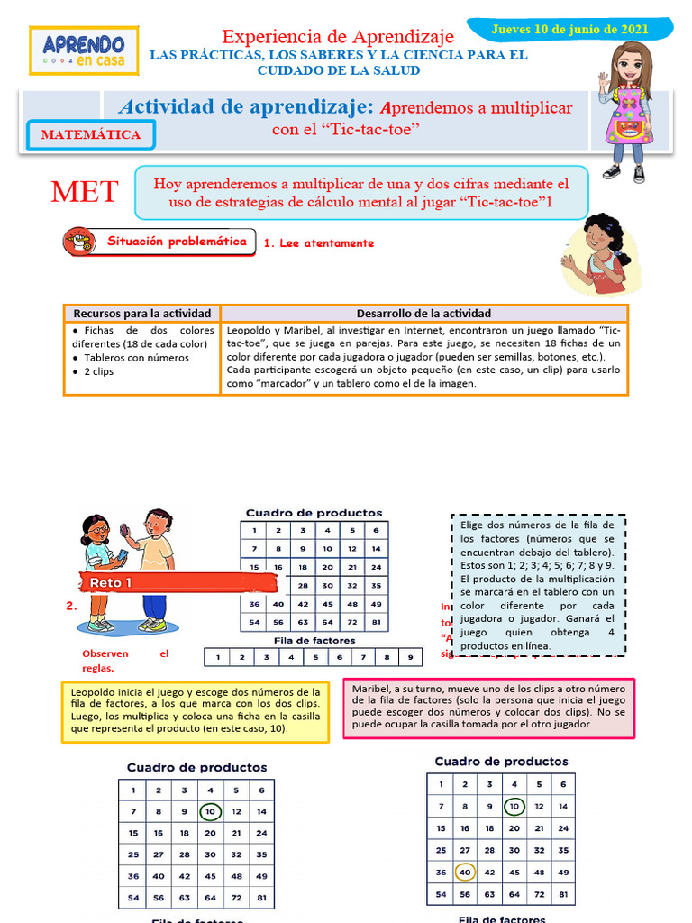 DIA 4 Aprendemos A Multiplicar Con El "Tic-Tac-Toe" | PDF | Multiplicación