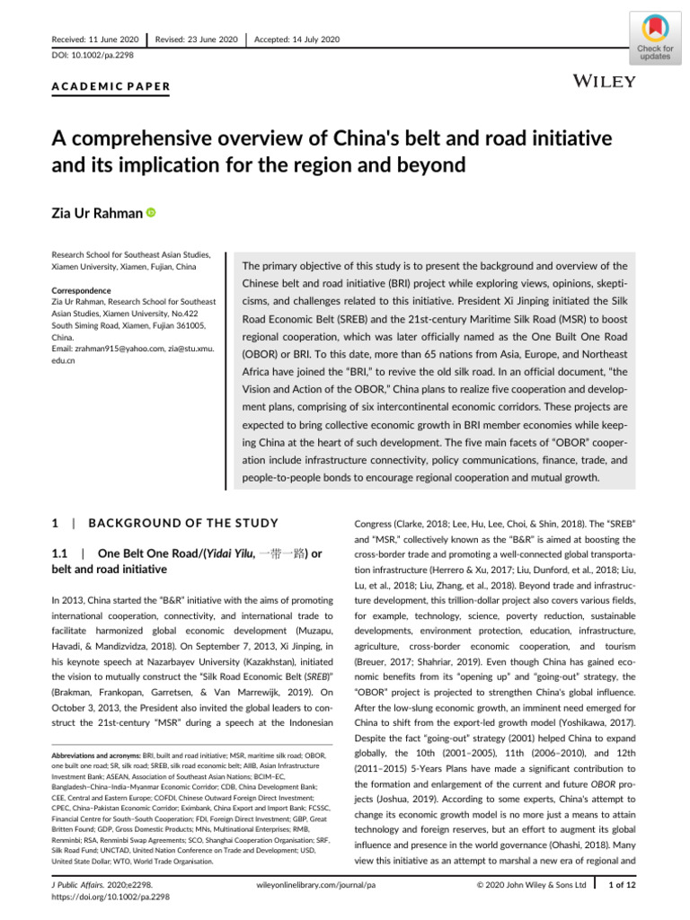 A Comprehensive Overview of Chinas Belt and Road Initiative and Its ...