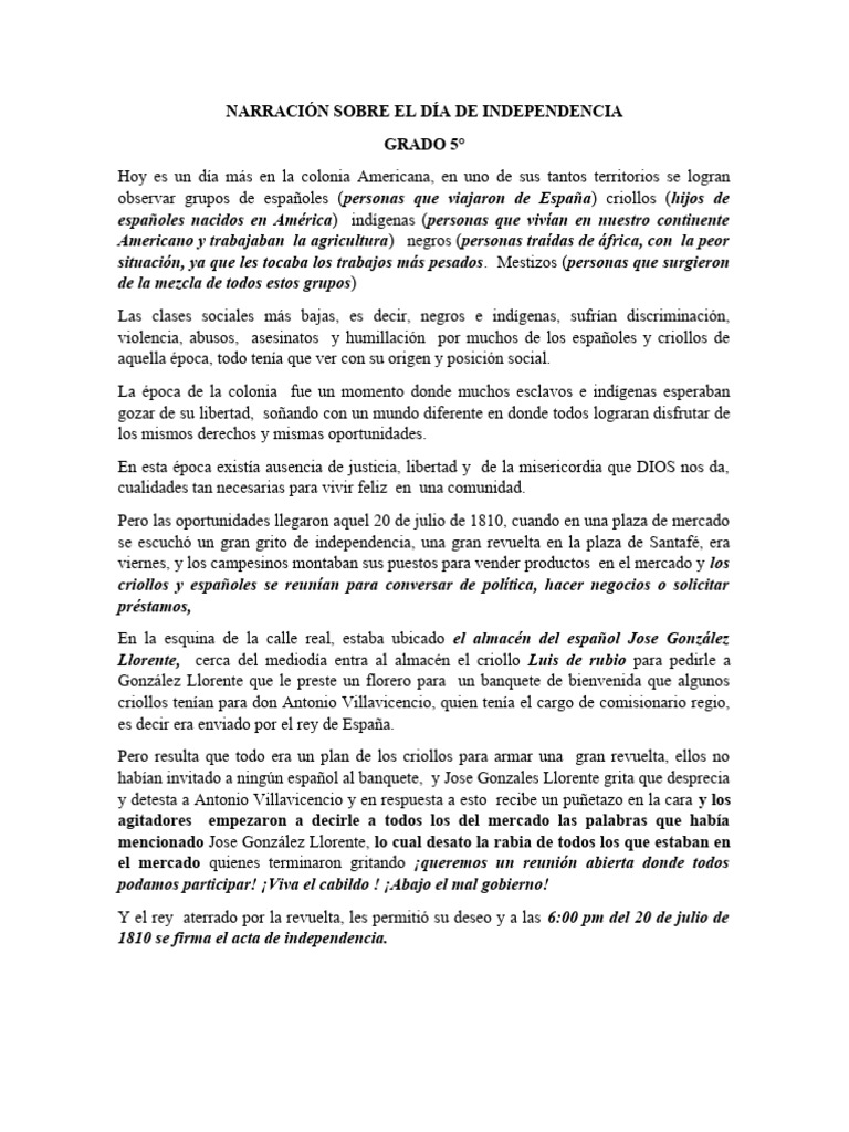 Día de Independencia en Colombia | PDF | España | Colonización europea ...