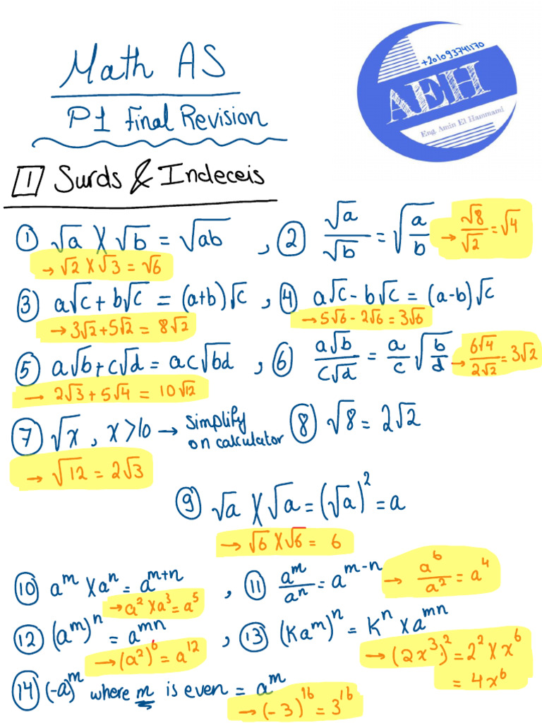 MathAS P1 Revision AEH | PDF
