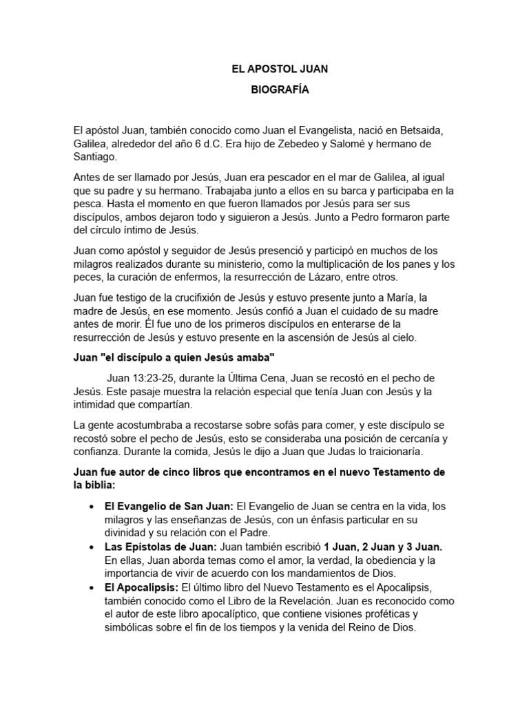 biografia del apostol Juan | PDF | Juan el apóstol | Jesús