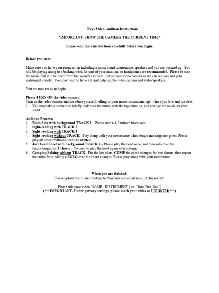 1 - Audition Instructions - Keys | PDF | Art