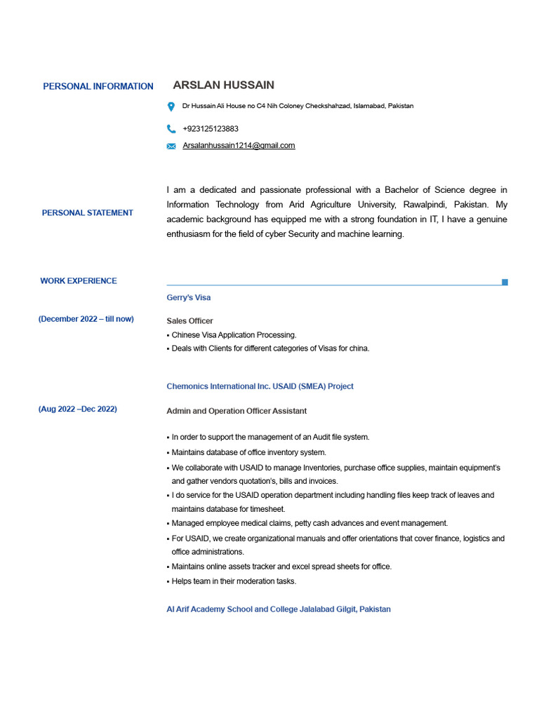 Arslan Hussain CV | PDF | Mobile App | Computing
