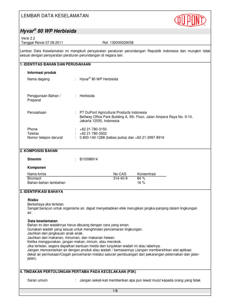 Contoh MSDS Herbisida | PDF
