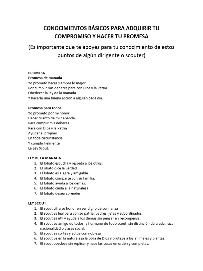 Compromiso y Promesas Scout | PDF | Exploración | Movimientos juveniles