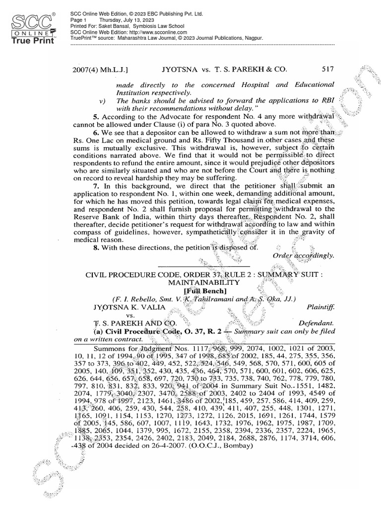 Jyotsna K. Valia v. T.S. Parekh and Co., 2007 SCC OnLine Bom 413 | PDF