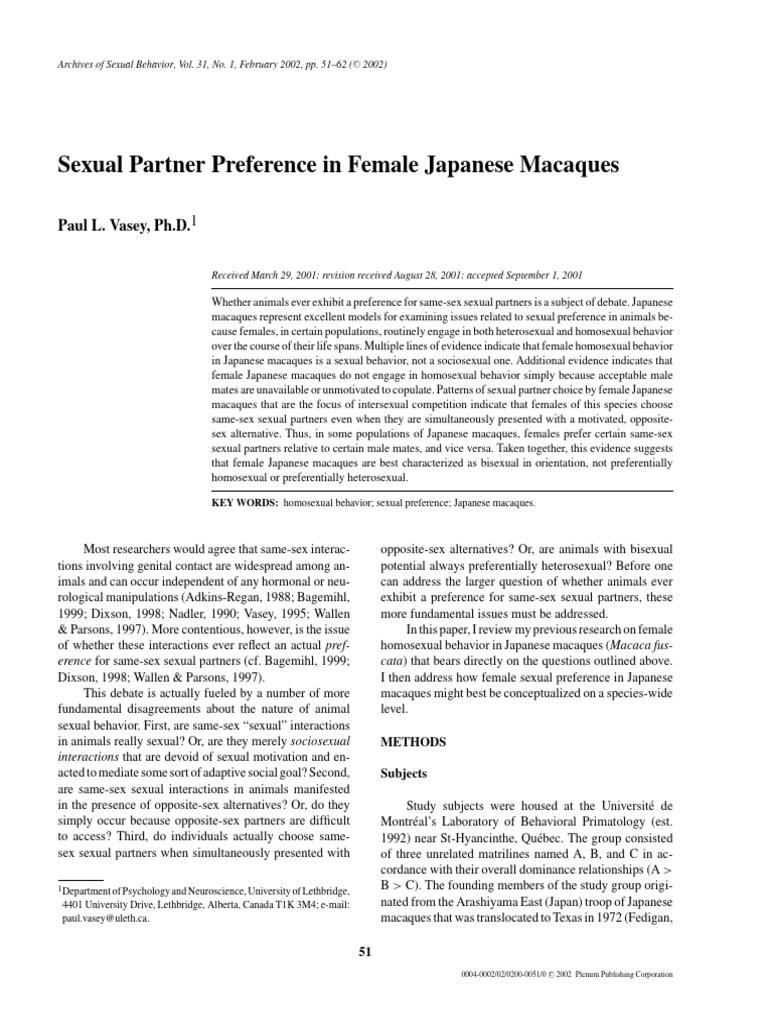 Sexual Partner Preference in Female Japanese Macaques | PDF ...