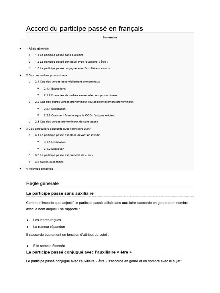 Accord Du Participe Passé en Français | PDF