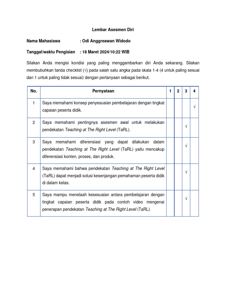 Lembar Asesmen Diri | PDF
