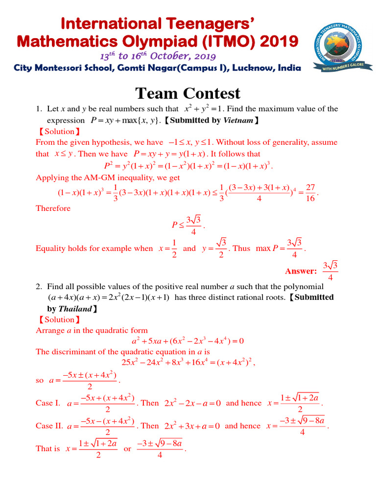 ITMO 2019 - Keystage 3 - Team - Sol | PDF