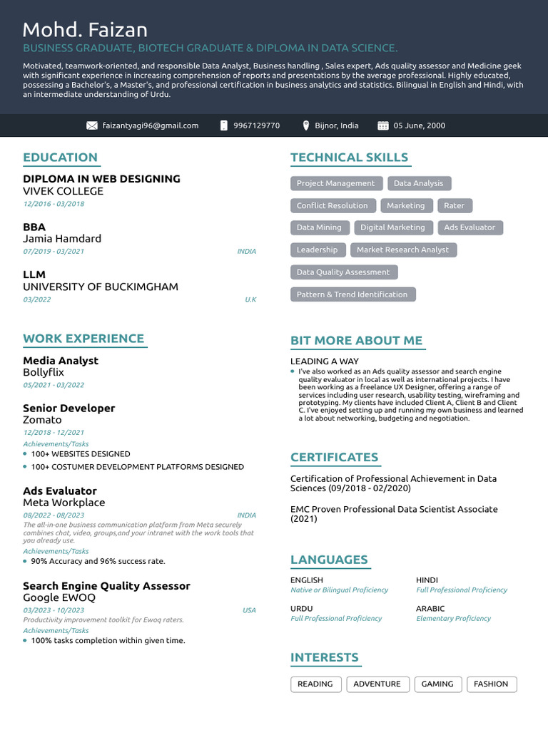 Mohd.'s Resume | PDF | Web Design | Data Science