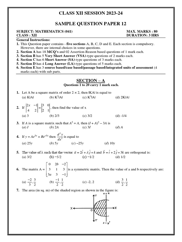 Xii Maths Sample Paper 12 | PDF | Mathematical Physics | Applied Mathematics