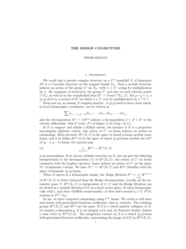 The Hodge Conjecture | PDF | Teaching Methods & Materials