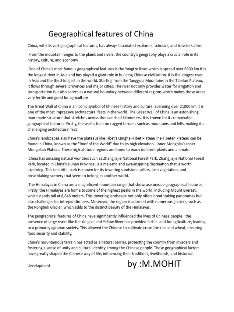 Geographical Features of China: by:M.MOHIT | PDF | Plateau | China