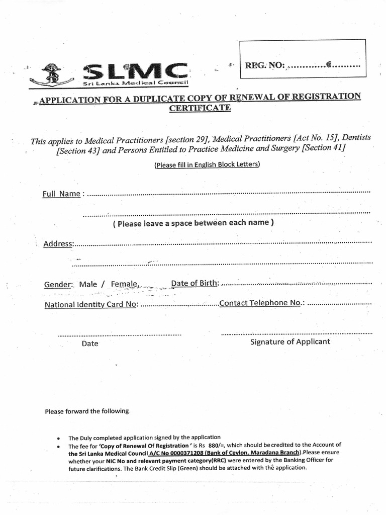 Application For Duplicate Copy of Renewal of Registration Certificate | PDF