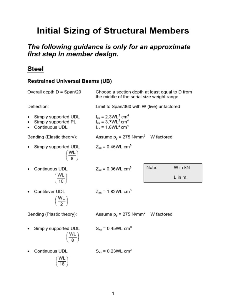 Initial Sizing of Structural Members | PDF | Bending | Beam (Structure)