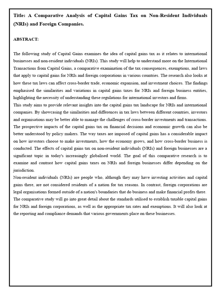 Comparitive Analysis Pdf Capital Gains Tax Taxes 