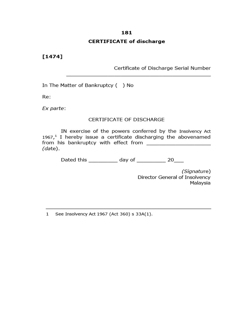 Bankruptcy Discharge Certificate Template | PDF