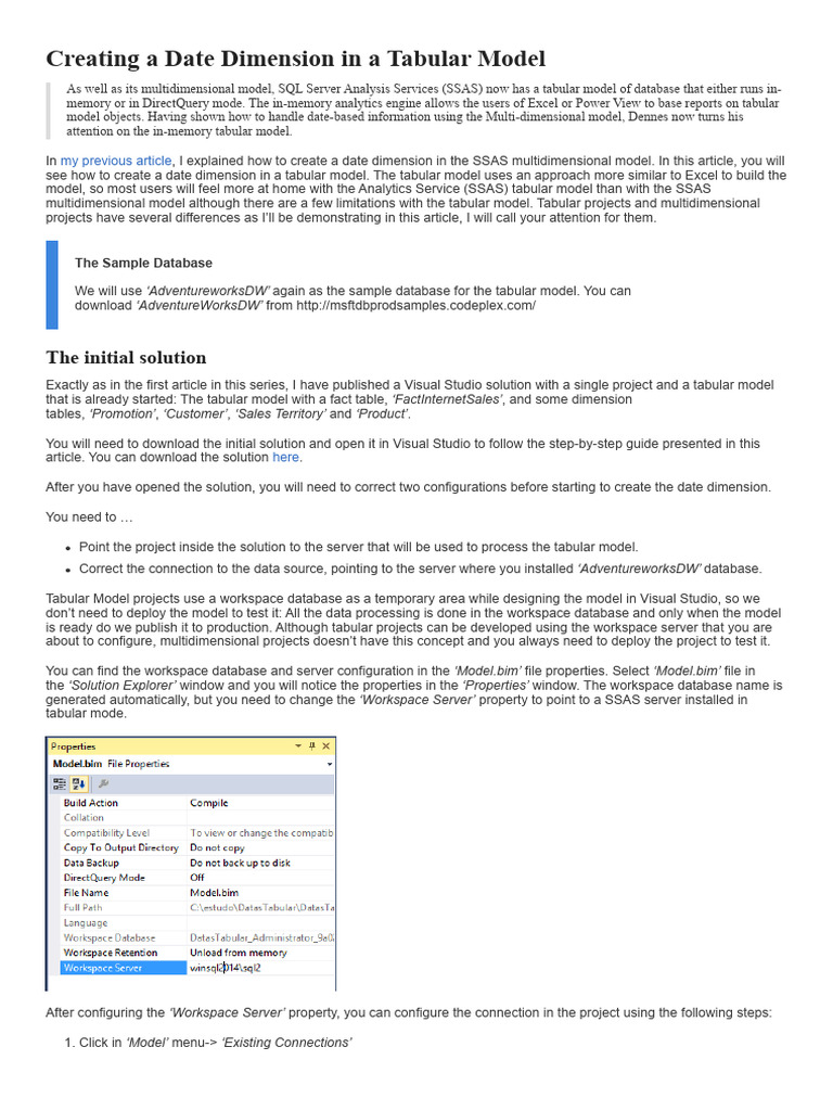Creating A Date Dimension In A Tabular Model Simple Talk Pdf Microsoft Excel Button