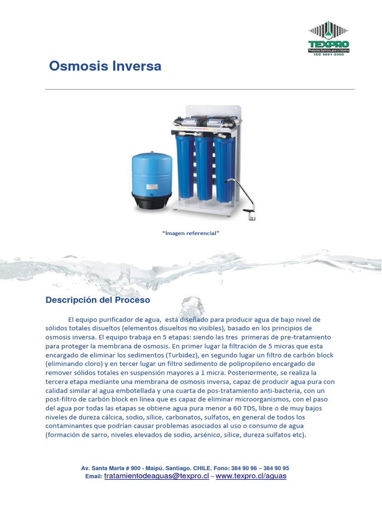 TEXPRO Osmosis 5 Etapas 400 GPD | PDF | Ósmosis | Agua