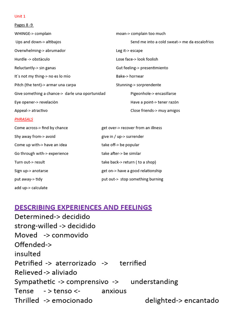 unit 1 vocabulary Gold experience b2 | PDF | Linguistic Typology ...