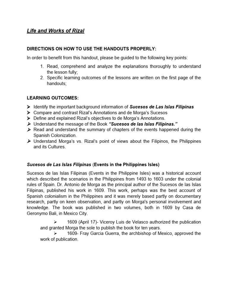 Life and Works of Rizal - Group 1 Handouts | PDF | Philippines