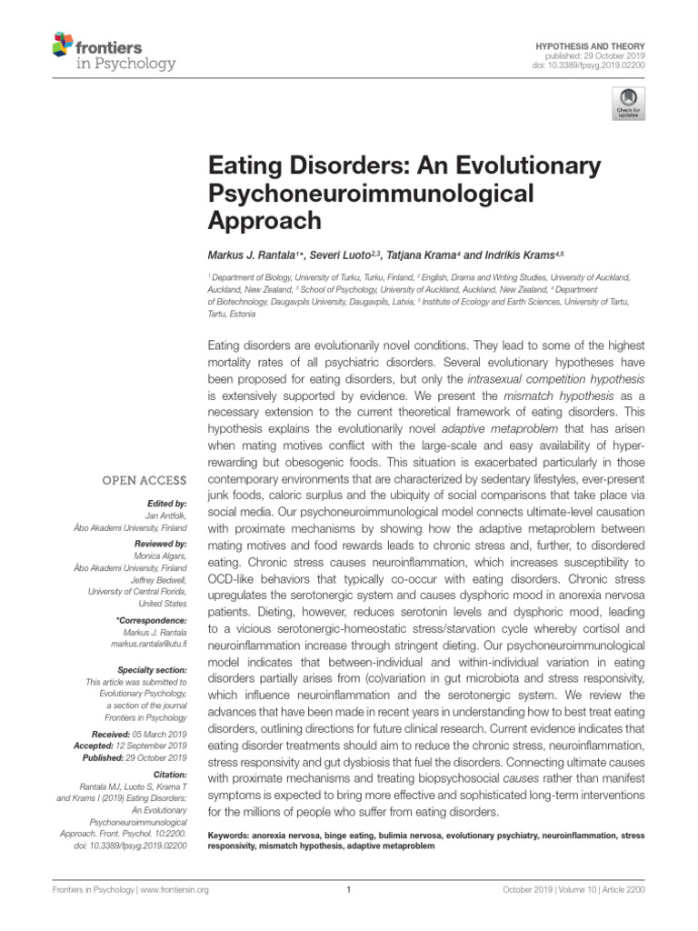 19-Eating Disorders, An Evolutionary Psychoneuroimmunological Approach ...