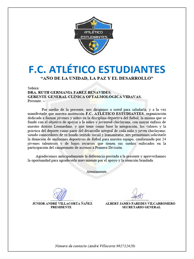 Solicitud De Apoyo Para Futbol Juvenil Pdf