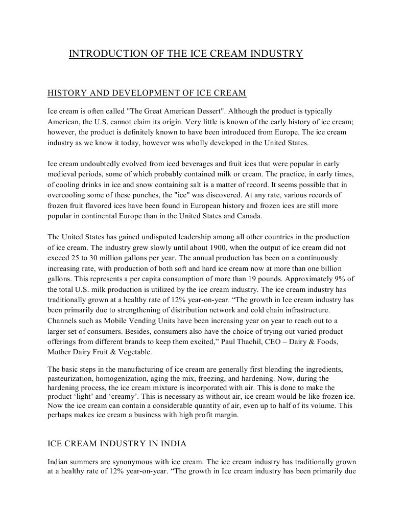 Introduction To The Ice Cream Industry | PDF